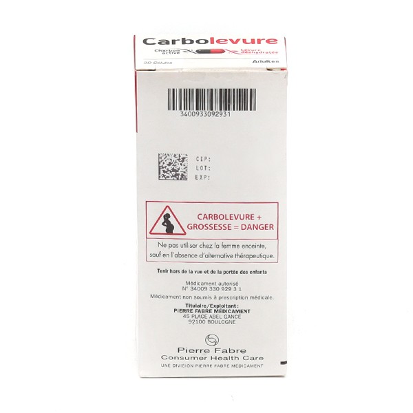 Carbolevure Adulte - Médicament anti ballonnement - Charbon pour les gaz