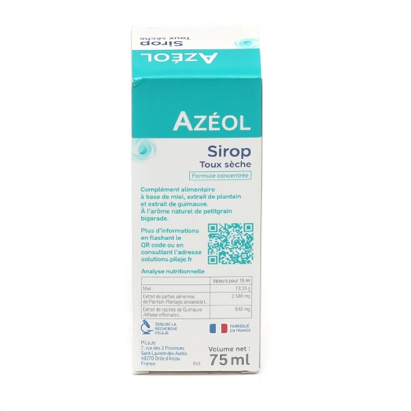 Pileje Azéol sirop toux sèche - Miel, plantain, guimauve - Dès 6 ans