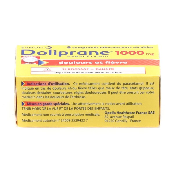 Doliprane 1000 mg effervescent - Paracétamol - Douleur et fièvre