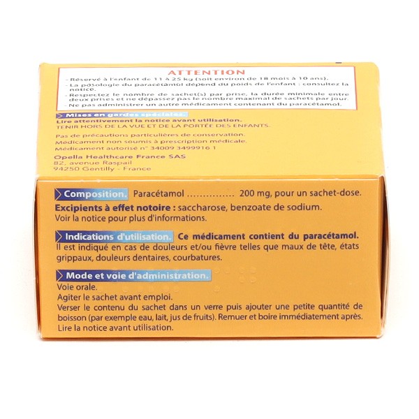 Doliprane 200 mg 12 sachets poudre - Paracétamol - Douleur chez l'enfant
