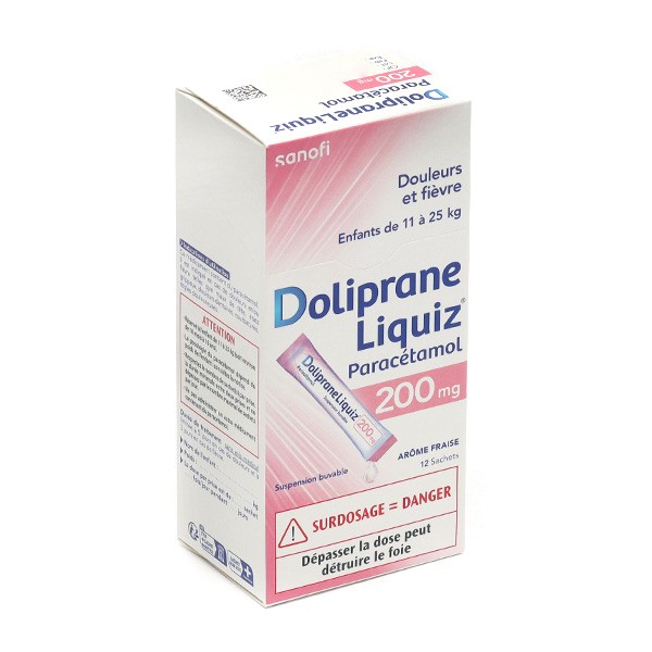 Doliprane Liquiz 200 mg stick sans sucre pour enfant - Fièvre