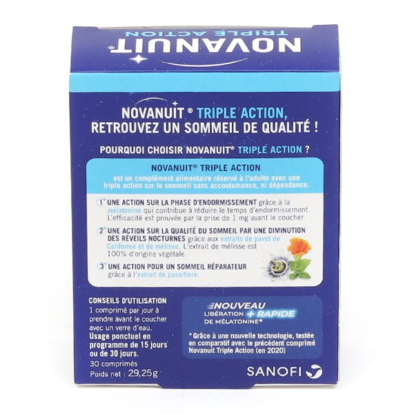 Novanuit Triple Action comprimés - Sommeil - Mélatonine - Insomnie