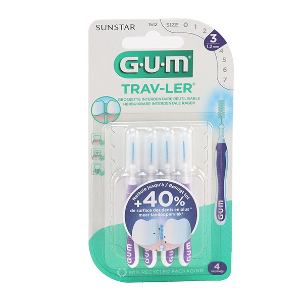 Gum brossette interdentaire cylindrique Trav-ler - Plaque dentaire