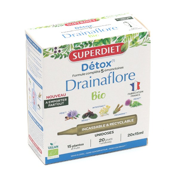 Super Diet Drainaflore bio unidoses - Détox - 15 plantes et fruits