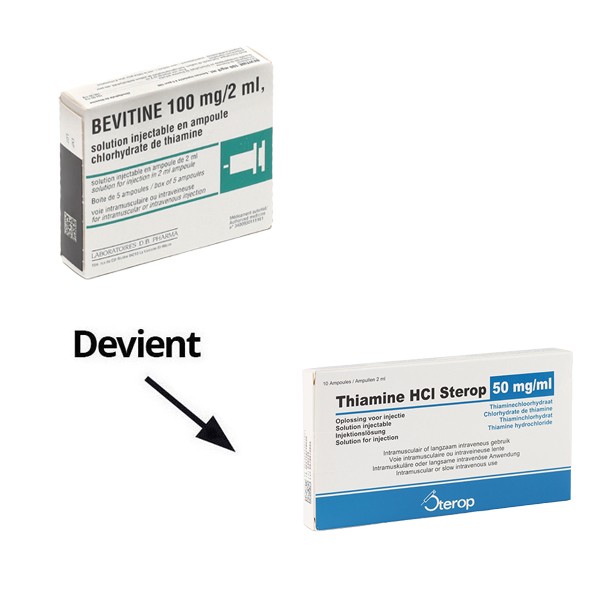Bevitine 100 mg ampoules injectables - Vitamine B1 injectable - Thiamine