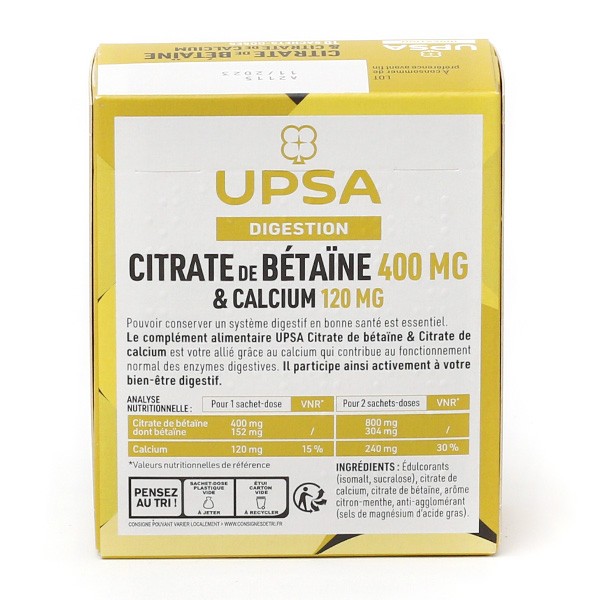 UPSA Digestion Citrate de bétaïne et calcium stick - Pharmacie en ligne
