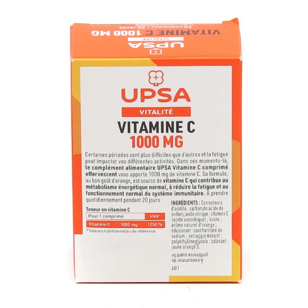 UPSA Vitalité Vitamine C 1000 mg comprimés effervescents | Goût orange