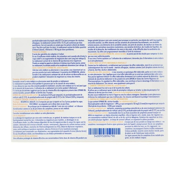 Uvimag B6 ampoule buvable - Carence en magnésium - Fatigue, nervosité