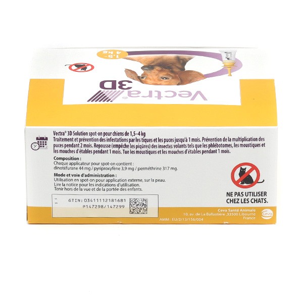 Vectra 3D Pipettes anti puces chien - Puces, tiques, insectes volants