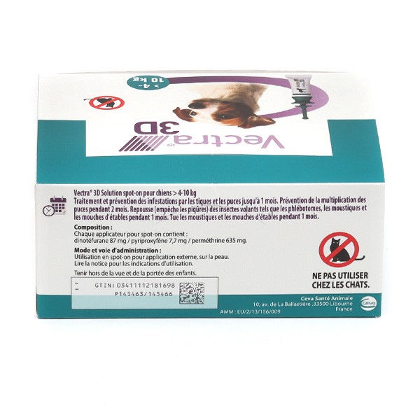 Vectra 3D Pipettes anti puces chien - Puces, tiques, insectes volants