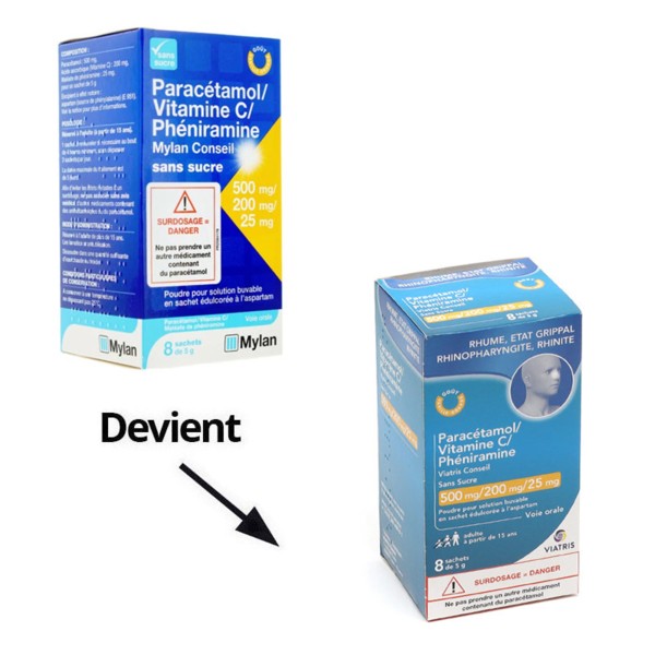 Paracétamol Vitamine C Phéniramine sans sucre Viatris - Etat grippal