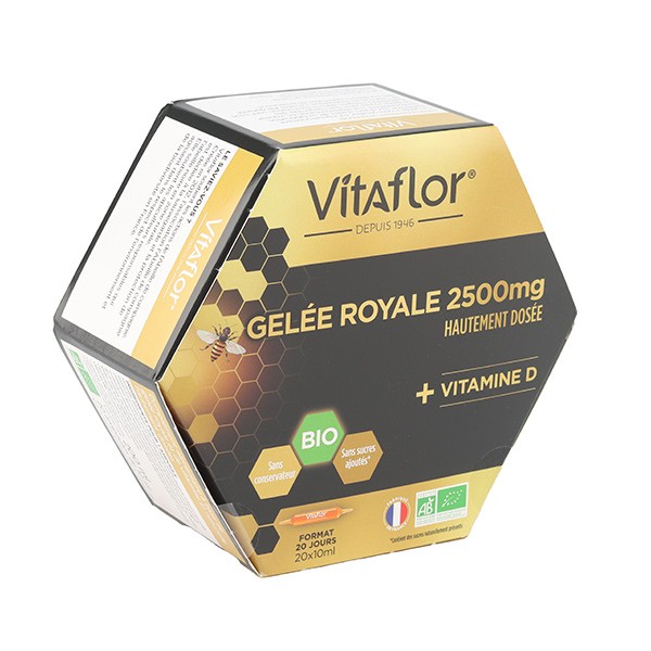 Vitaflor Gelée royale bio 2500 mg hautement dosée + Vitamine D