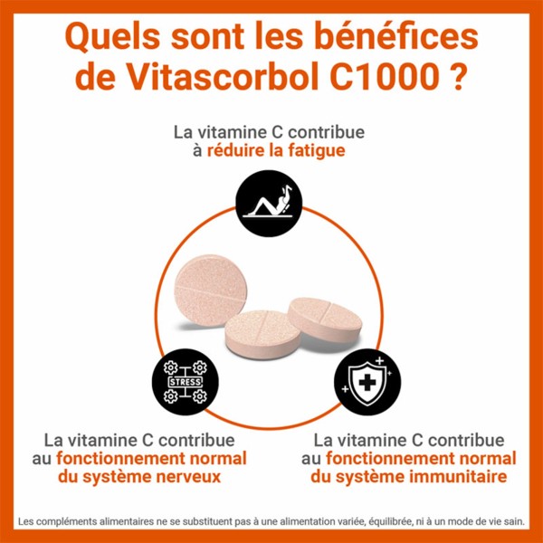 Vitascorbol Vitamine C 1000 mg comprimés effervescents goût orange