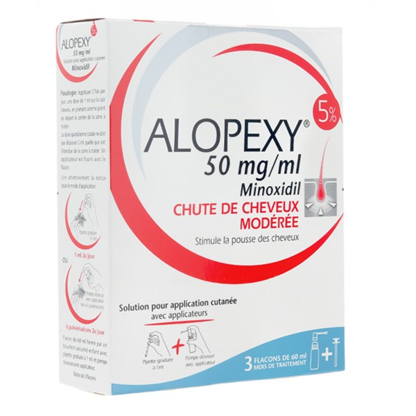 Alopexy 5% Minoxidil 3 flacons 60ml - Traitement perte de cheveux homme