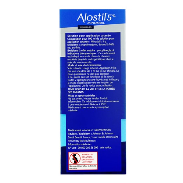 Alostil Minoxidil 5% 3 flacons de 60 ml - Traitement chute de cheveux