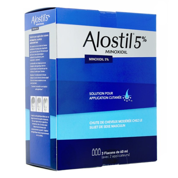 Alostil Minoxidil 5% 3 flacons de 60 ml - Traitement chute de cheveux