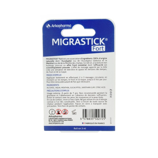 Arkopharma Migrastick Fort Roll-on antimigraineux 3ml - Effet froid