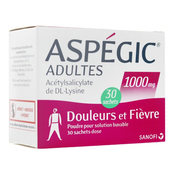Aspégic 1000 mg adultes en sachets - Aspirine - Douleurs et fièvre