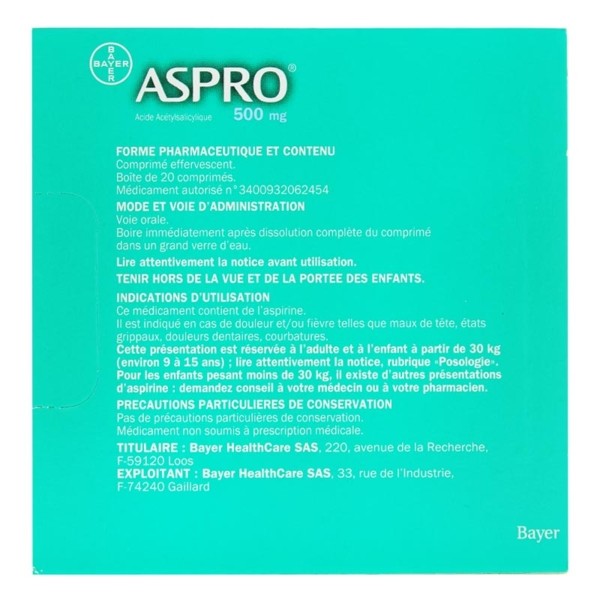 Aspro 500 mg en comprimés effervescents - Antalgique et antipyrétique