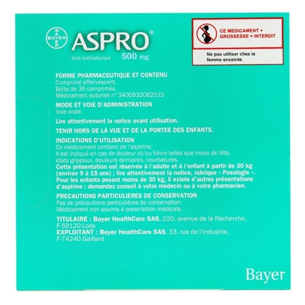 Aspro 500 mg en comprimés effervescents - Antalgique et antipyrétique