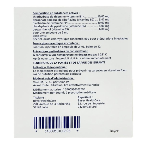 Becozyme solution injectable 12 ampoules - Vitamines du groupe B