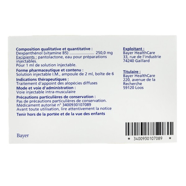 Bepanthene injection 250 mg/ml ampoule - Traitement Chute de cheveux