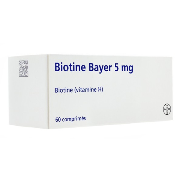 Biotine 5 mg 60 comprimés Bayer contre la perte de cheveux