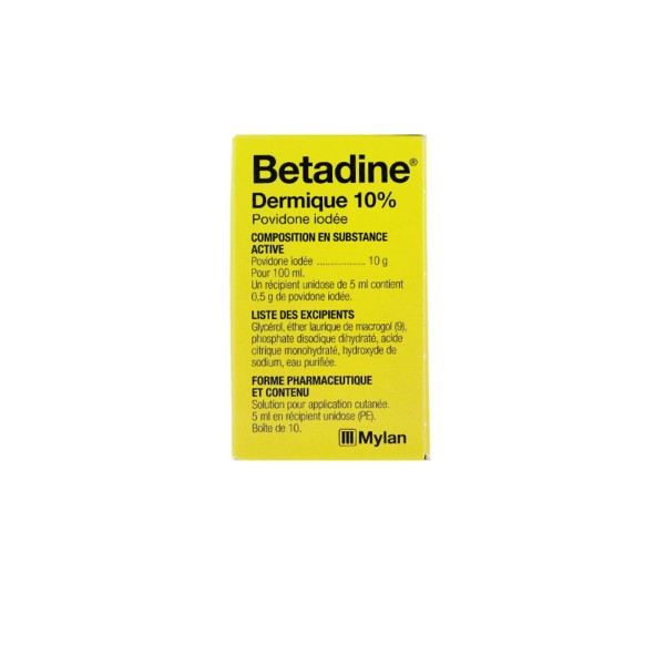 Bétadine dermique 10% solution 10 unidoses - Désinfectant plaies