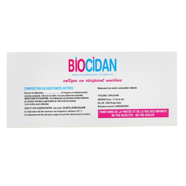 Biocidan Collyre antiseptique 10 unidoses pour oeil rouge et irrité