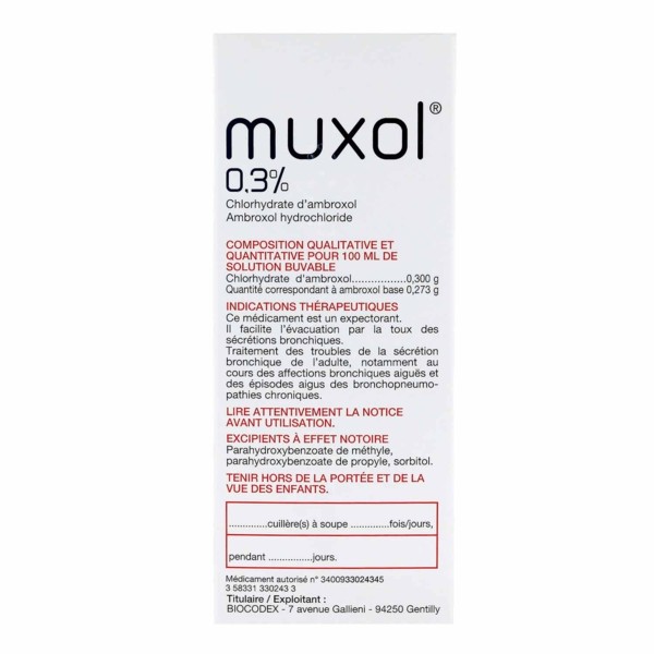 Muxol 0,3 % sirop ambroxol pour la toux grasse - Expectorant - Bronchite
