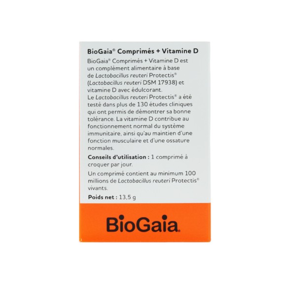Biogaia Vitamine D 30 comprimés à croquer arôme orange + probiotique
