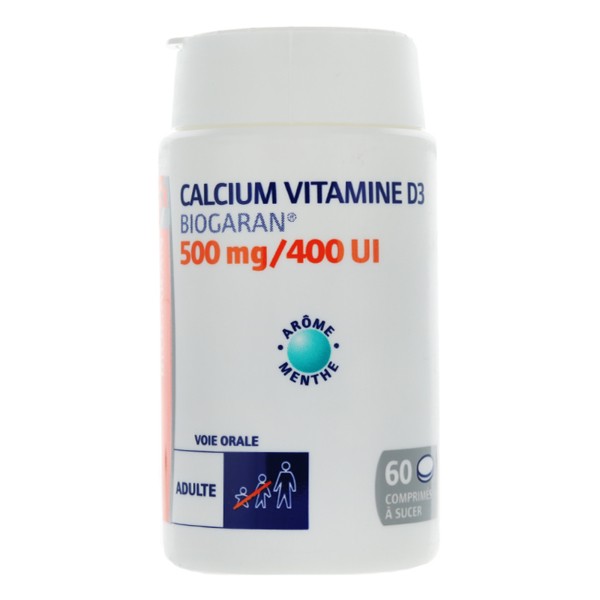 Calcium Vitamine D3 Biogaran 500mg/400 UI 60 comprimés à sucer