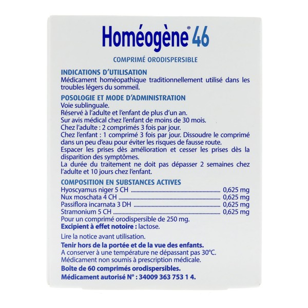 Homeogene 46 Boiron, 60 comprimés orodispersibles - Sommeil