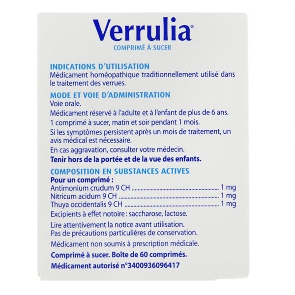 Verrulia 60 comprimés Traitement des verrues Boiron - Homéopathie