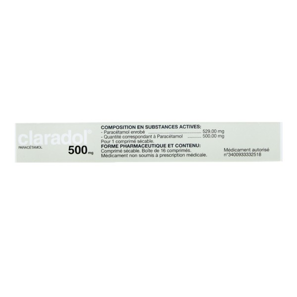 Claradol 500mg comprimés - Paracétamol - Médicament douleur et fièvre