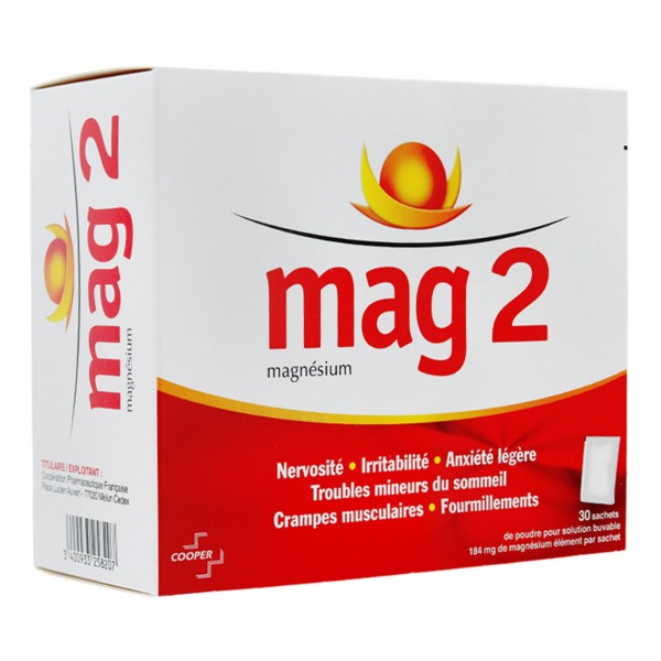 Mag 2 sachets boite de 30 - Carence magnésium : fatigue, stress