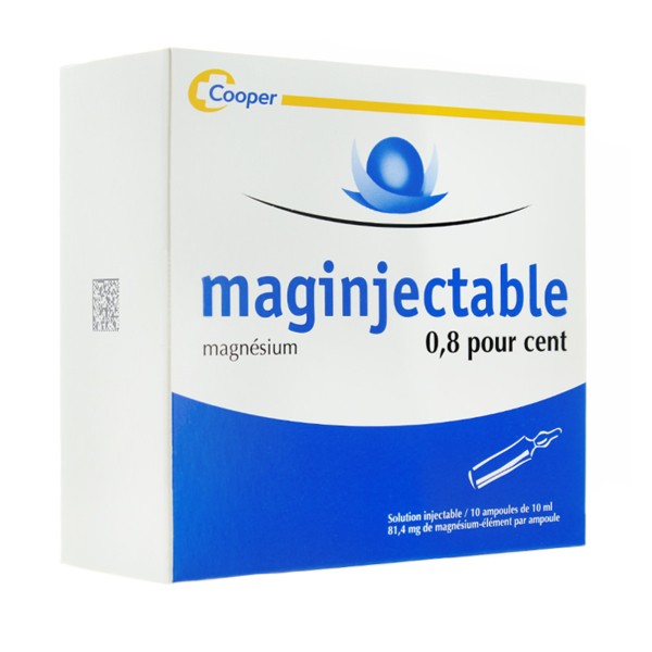 Maginjectable 0.8% 10 ampoules injectables - Carence magnésium