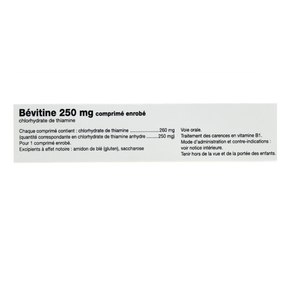 Bévitine 250 mg comprimés - Carence en vitamine B1 - Sevrage alcool