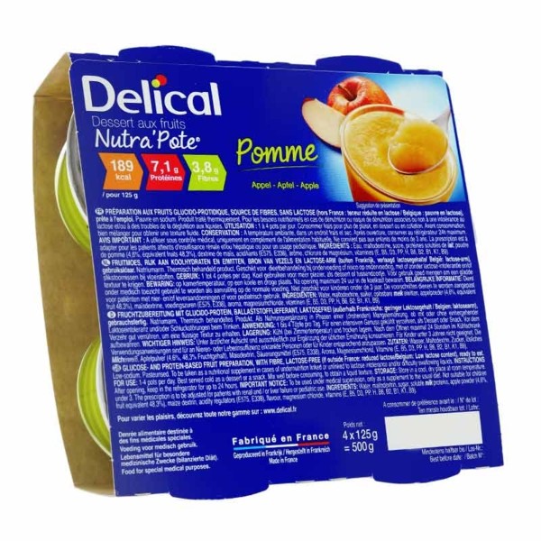 Delical Nutra pote pomme - Dessert aux fruits hyperprotéiné - Dénutrition