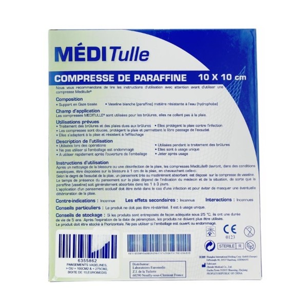 Méditulle pansement interface x10 - Tulle gras pour les Brûlures