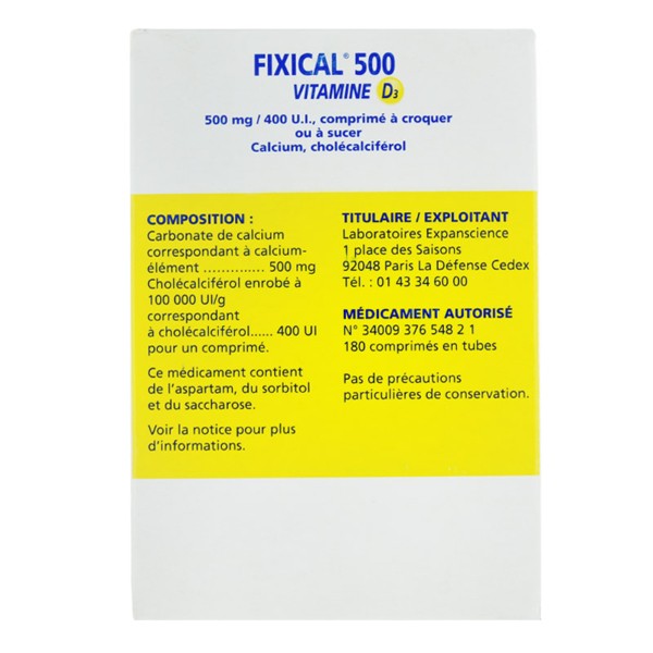 Fixical 500 Vitamine D3 comprimés - Carence en calcium - Ostéoporose