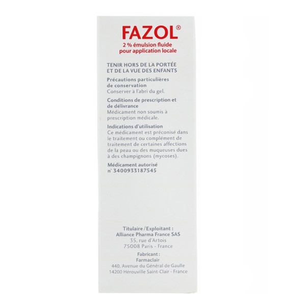 Fazol 2% émulsion fluide 30 g - Mycose cutanée - Champignons