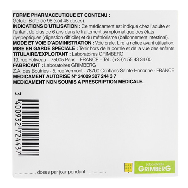 Carbosylane 96 gélules 48 doses - Médicament anti ballonnement