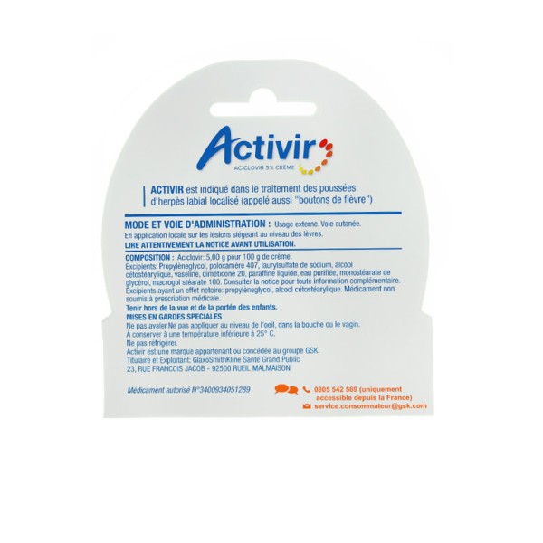 Activir 5% crème flacon pompe 2g - Traitement du Bouton de fièvre