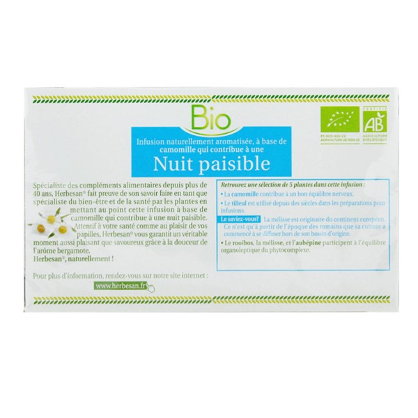 Herbesan infusion Nuit Paisible Bio n°8 x 20 - Phytothérapie Sommeil