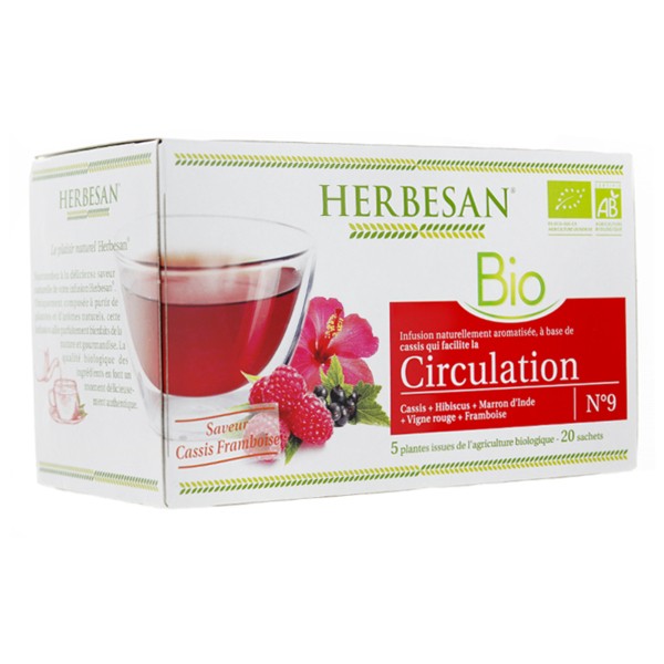 Herbesan Infusion Circulation bio n°9 20 sachets - Jambes lourdes