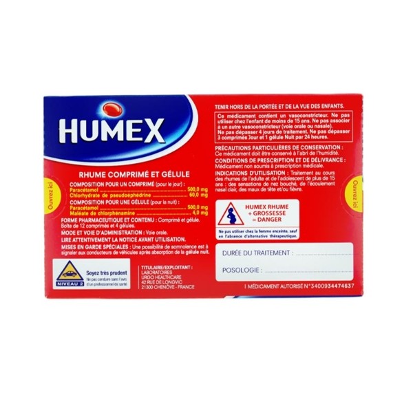 Humex Rhume jour et nuit comprimés - Médicament nez bouché ou qui coule