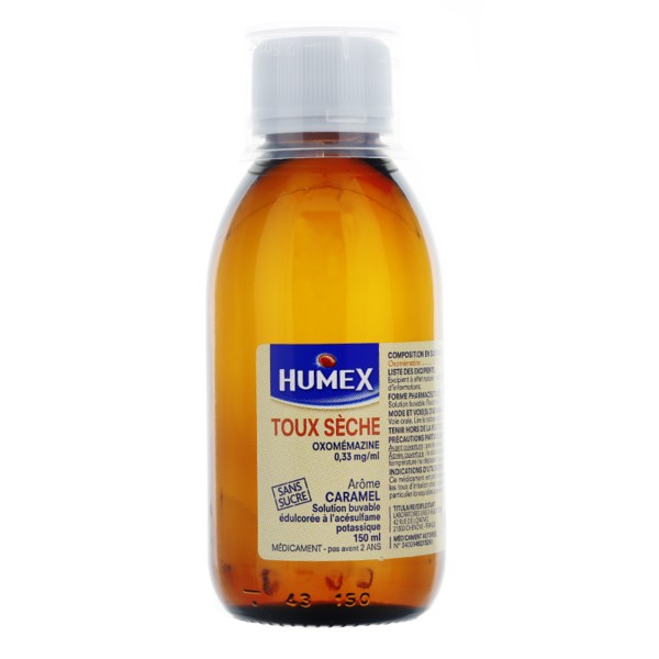 Humex toux sèche sirop sans sucre goût caramel - Oxomémazine - Antitussif