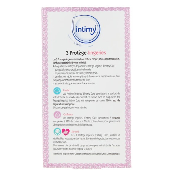 Intimy Care 3 protège slips lavables et réutilisables - Coton bio