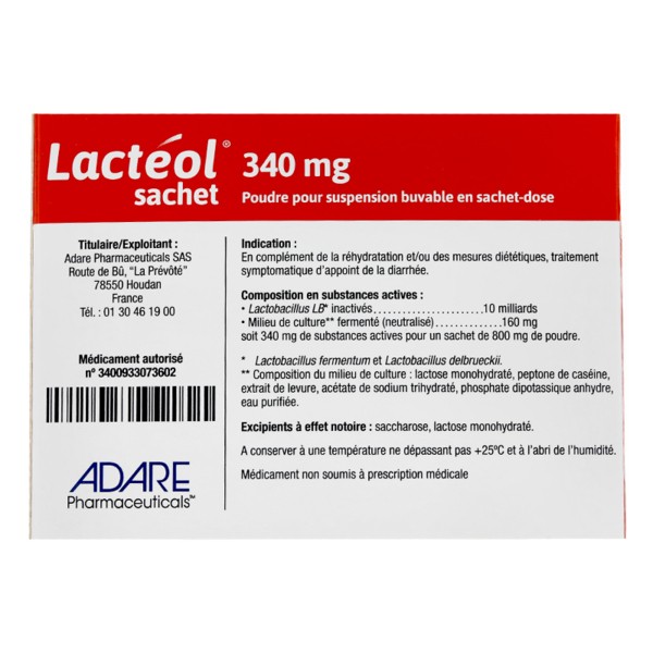 Lactéol Fort sachet - Médicament diarrhée, gastro - Flore intestinale